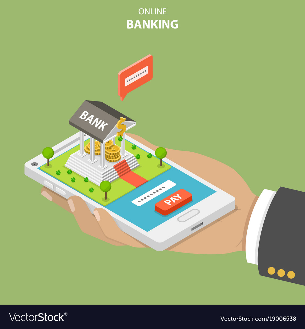 Online banking flat isometric concept Royalty Free Vector