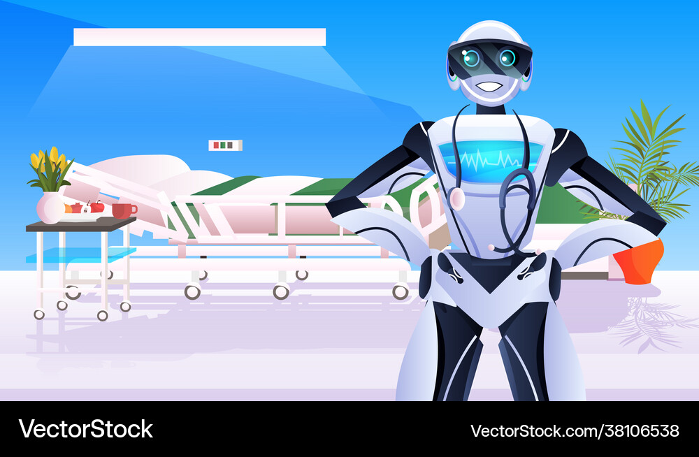 Robot doctor with stethoscope robotic character Vector Image