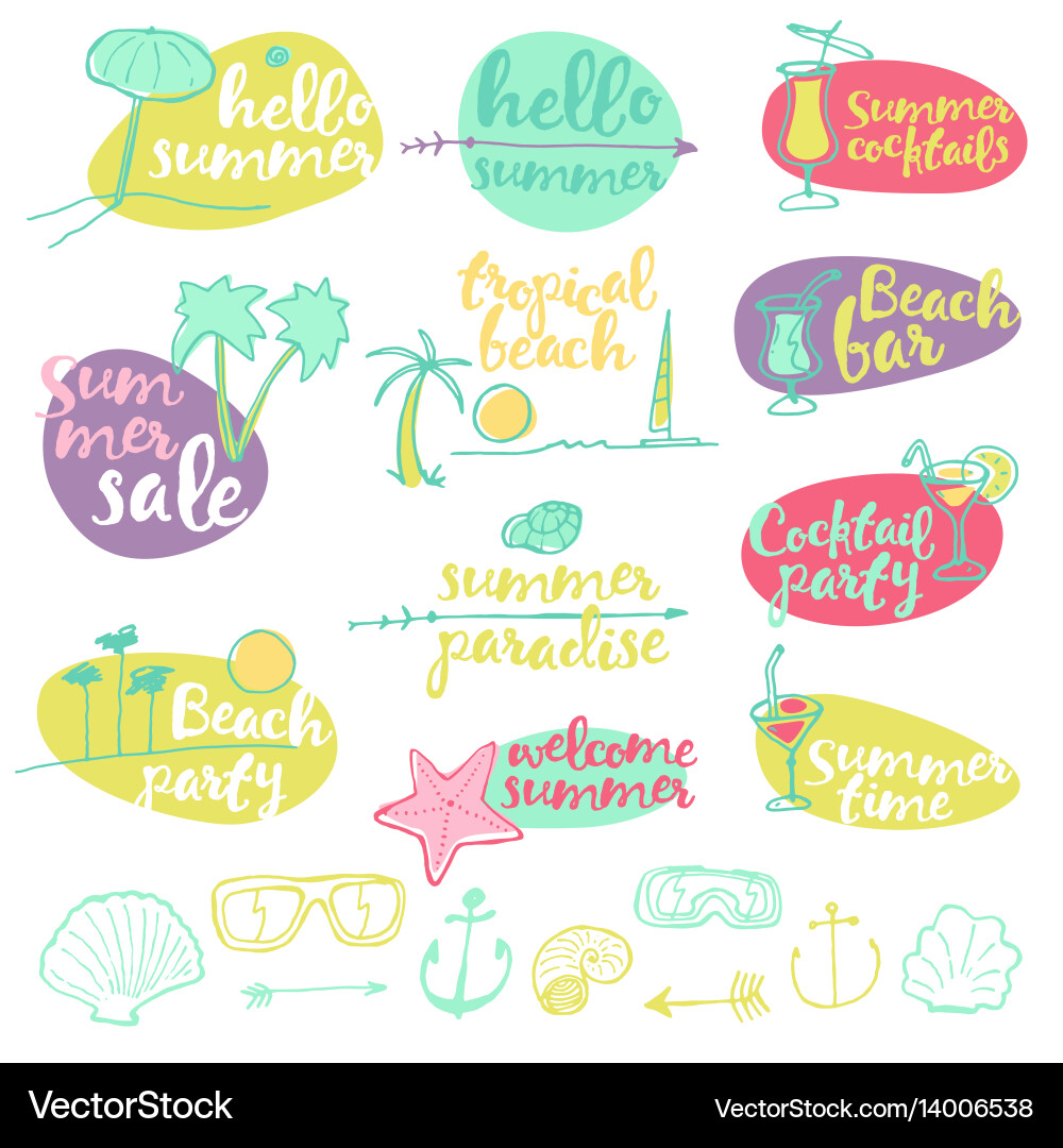 Set summer signs banners party Royalty Free Vector Image