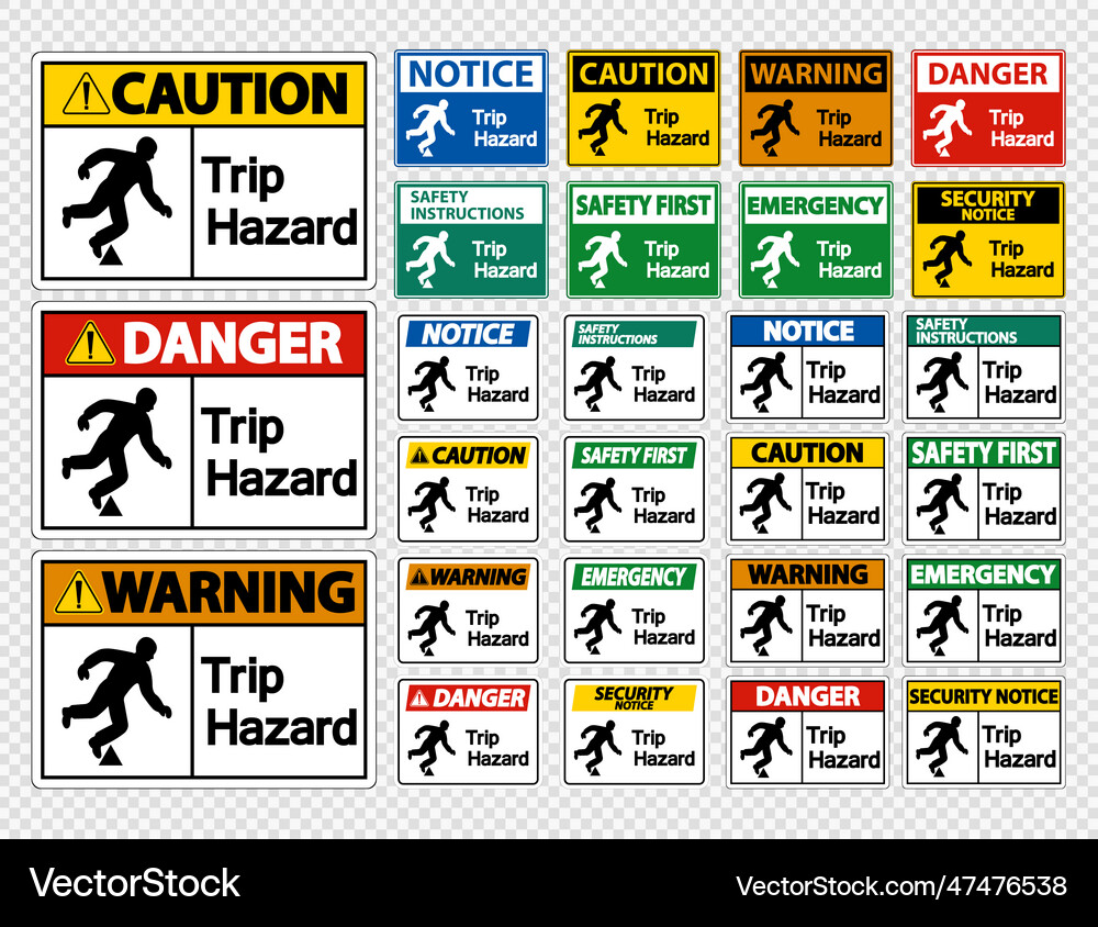 Set trip hazard symbol sign on transparent Vector Image