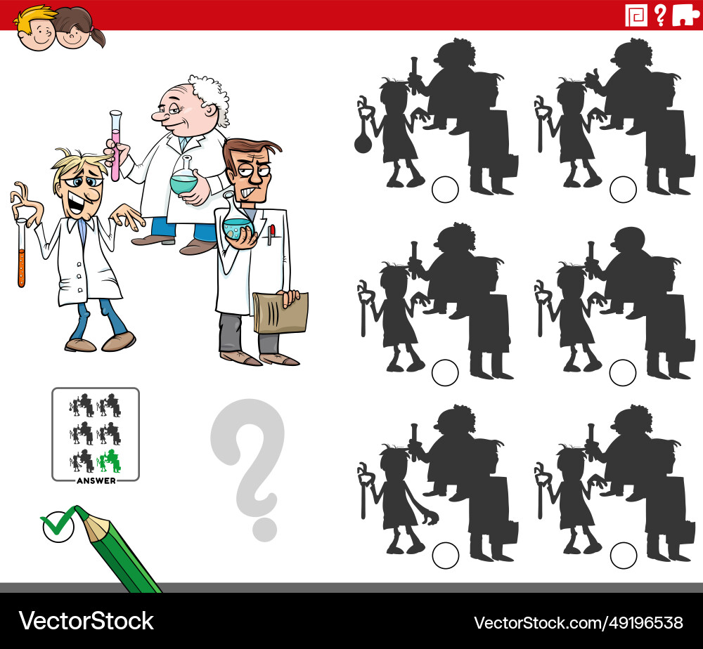 Shadow game with cartoon scientists or inventors Vector Image