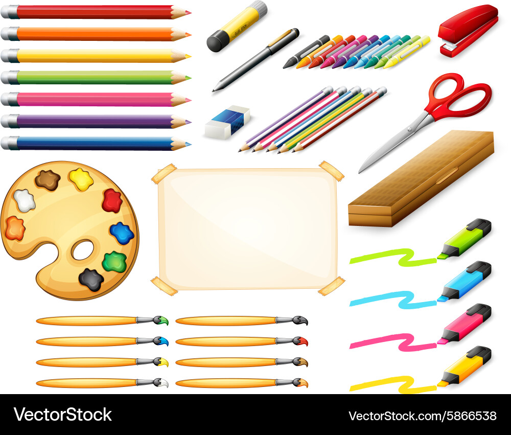 Stationary set with colorpencils and art objects Vector Image