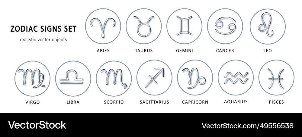 Zodiac silver signs with set shadow luxury Vector Image
