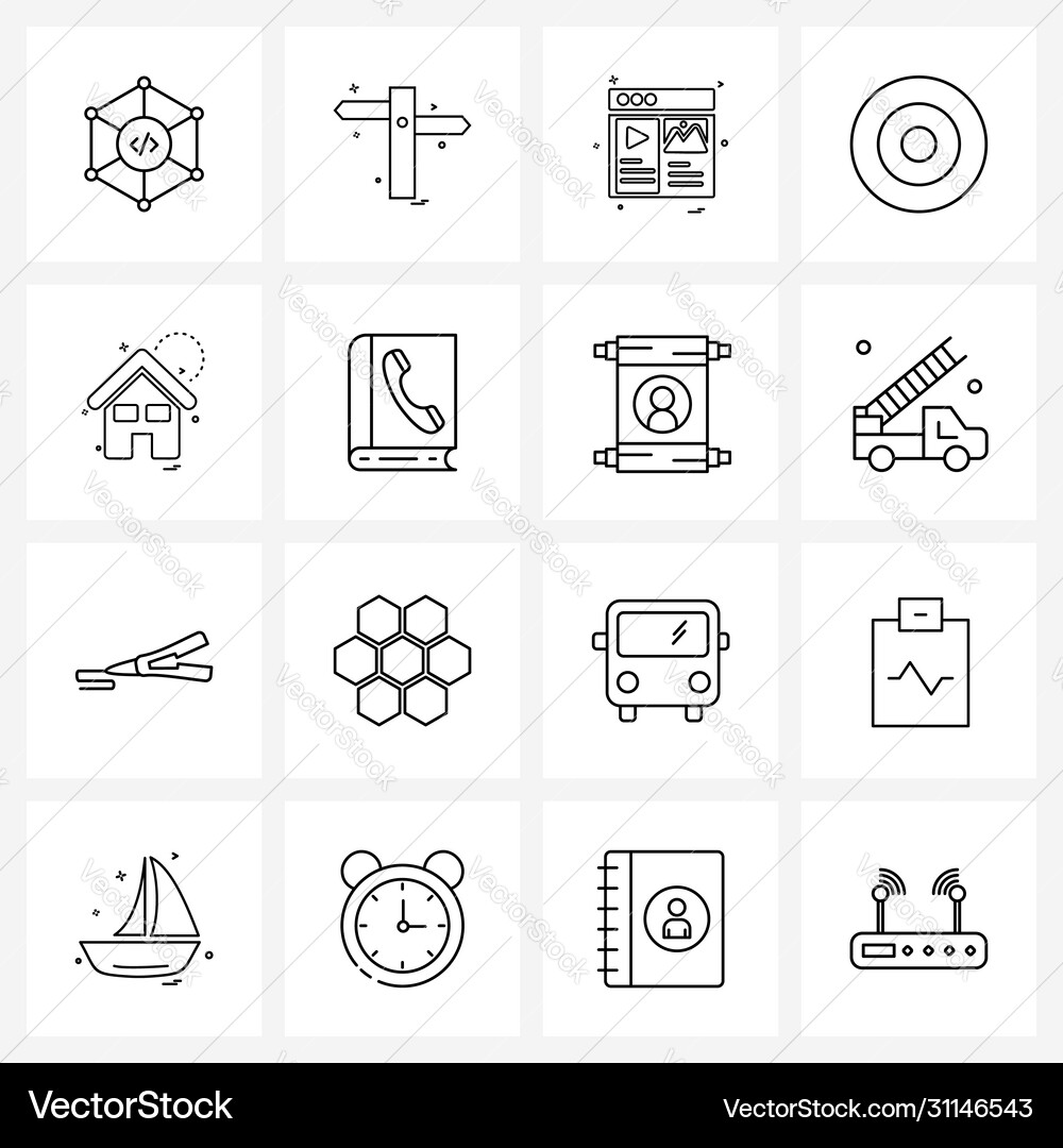16 universal line icon pixel perfect symbols Vector Image