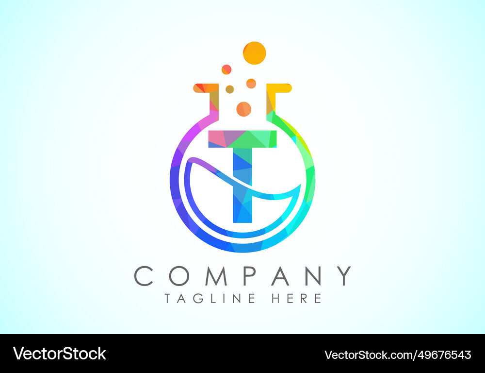 English alphabet t with science lab emblem low Vector Image