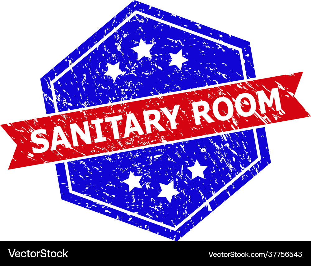 Hexagon bicolor sanitary room rubber stamp Vector Image