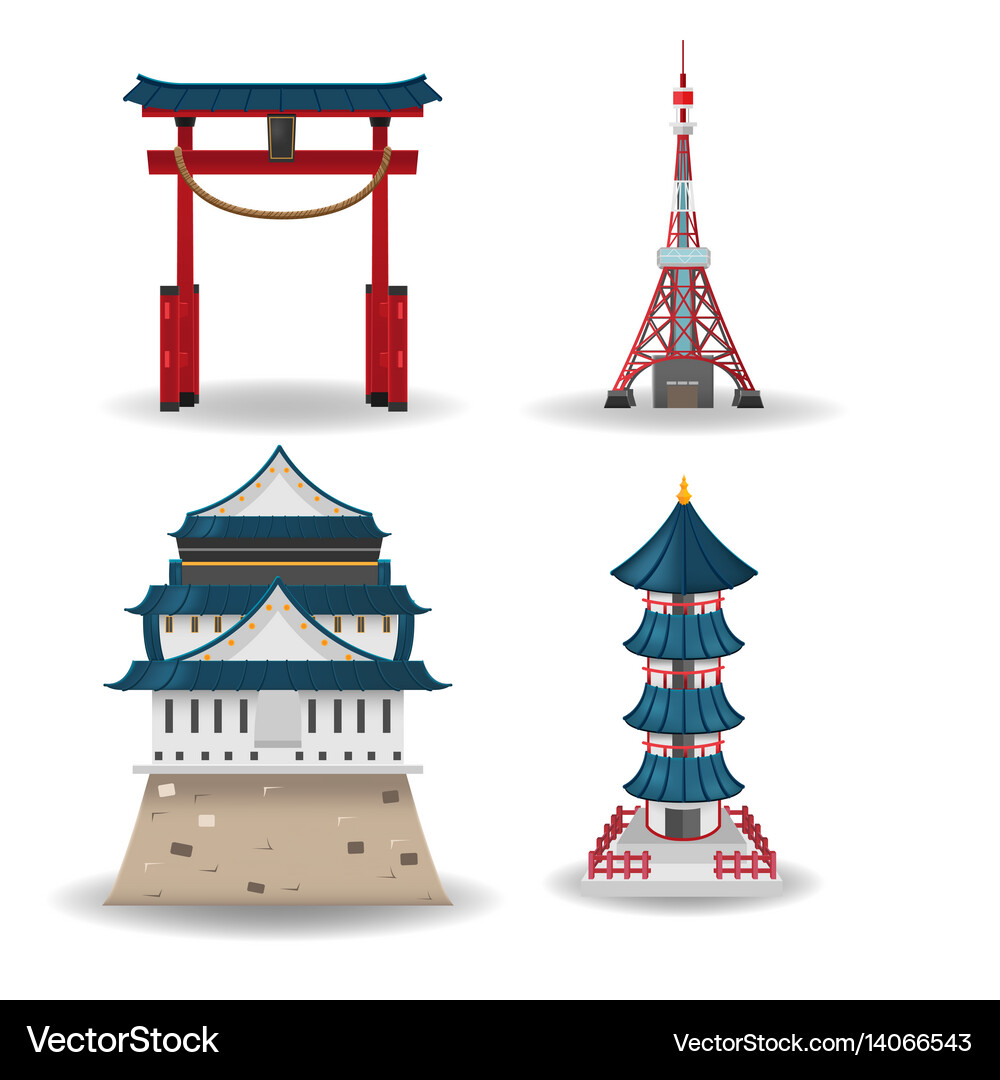 Japan travel building collection set Royalty Free Vector