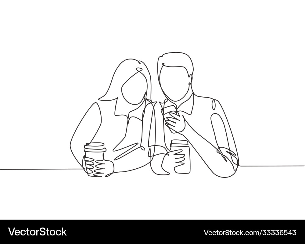 One continuous line drawing young happy male Vector Image