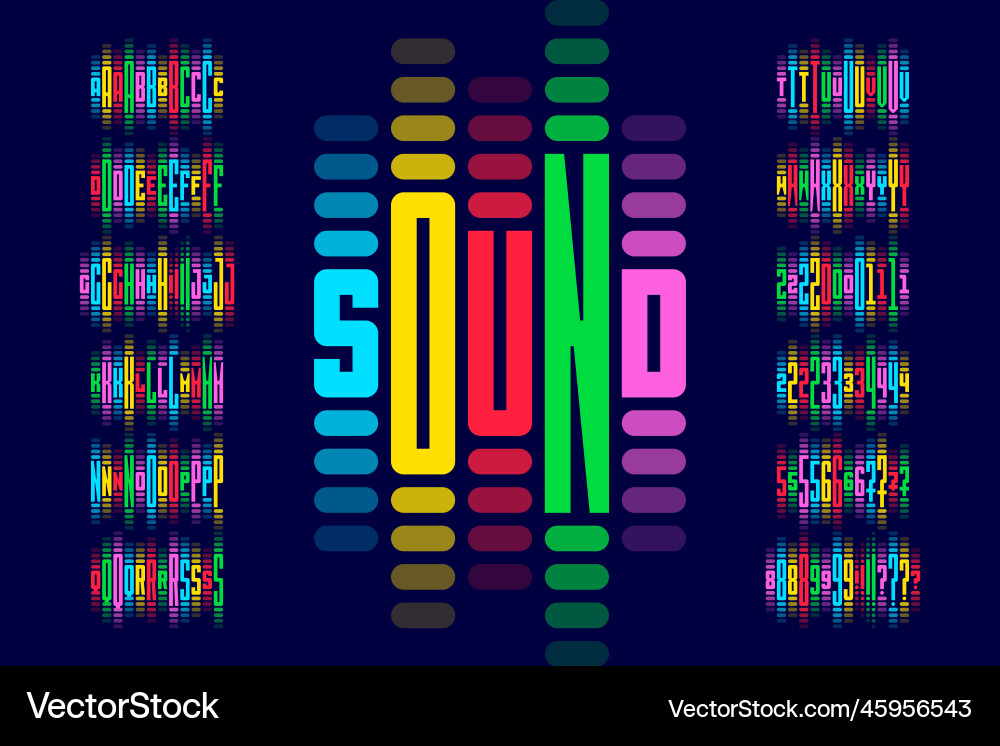 Sound wave rhythm font design alphabet letters Vector Image