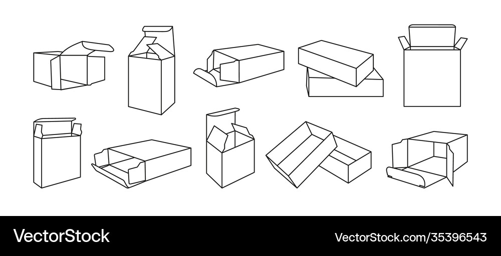 Template black box line set product cardboard Vector Image