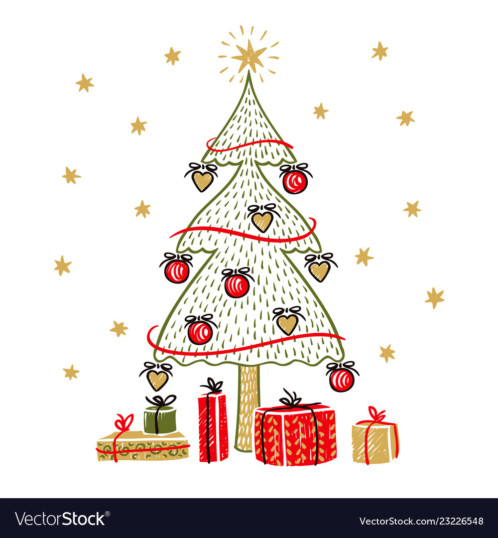 Fir tree and gift boxes Royalty Free Vector Image