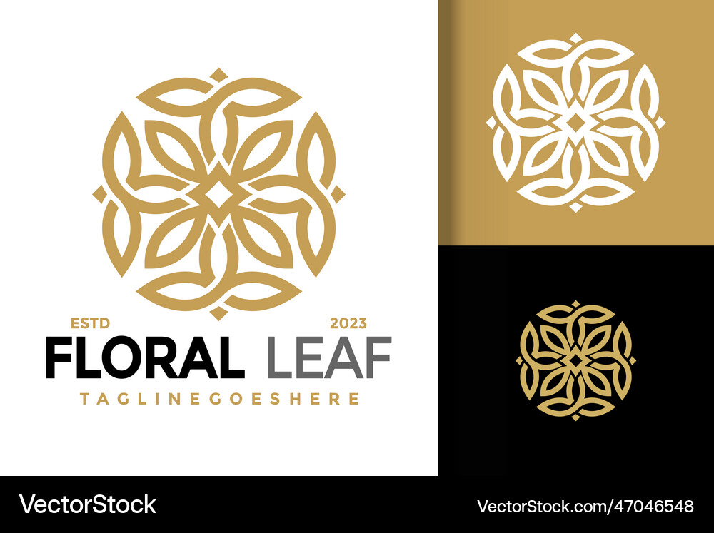 Golden floral leaf logo icon Royalty Free Vector Image