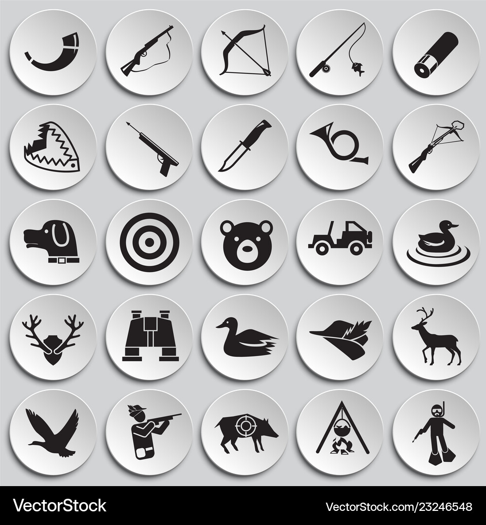 Hunting icon set on plates background for graphic Vector Image