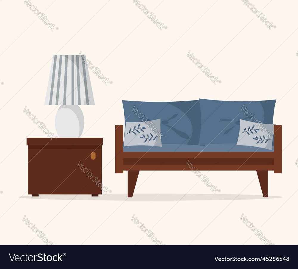 Interior - sofa bedside table Royalty Free Vector Image