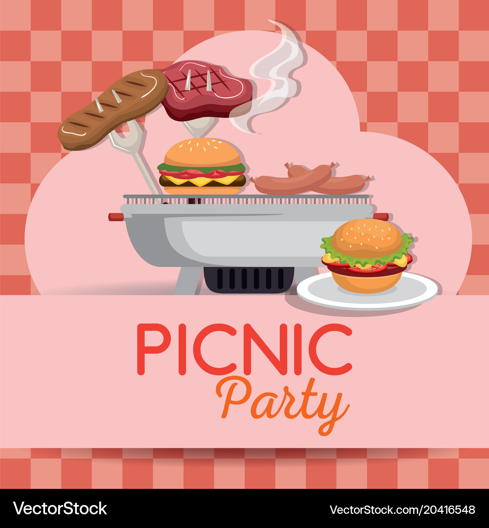 Picnic party invitation set icons Royalty Free Vector Image