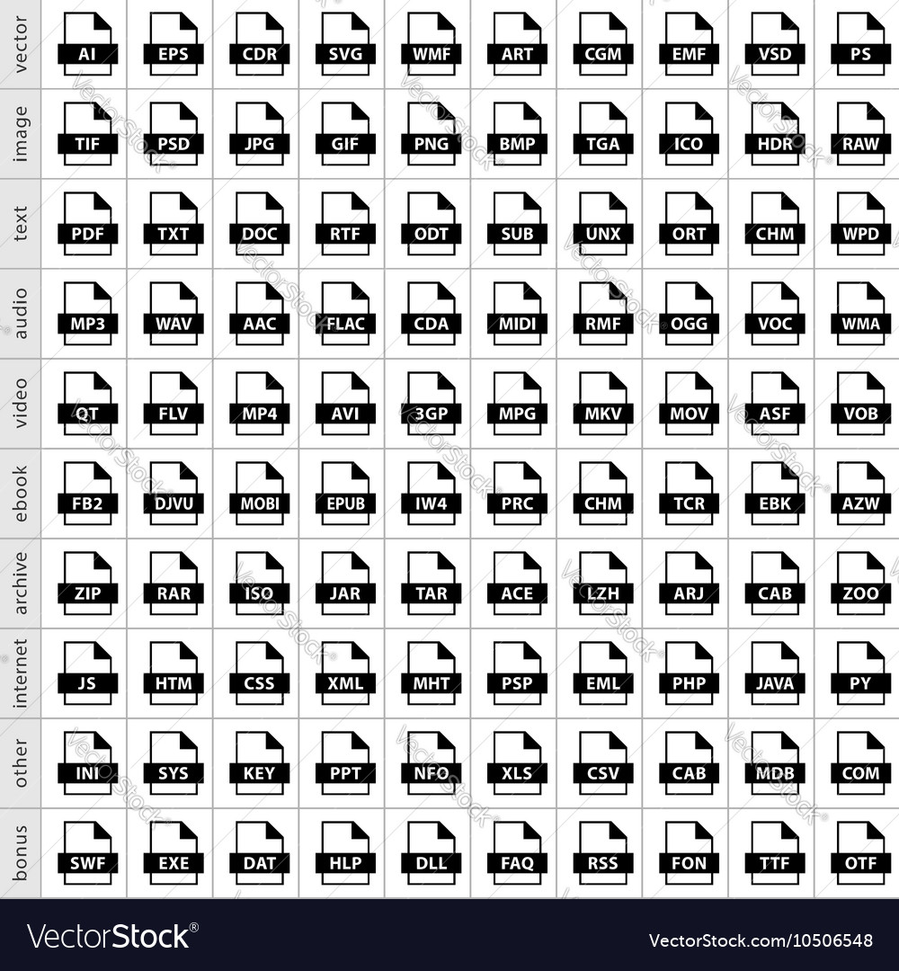 Set file types icons in flat style Royalty Free Vector Image