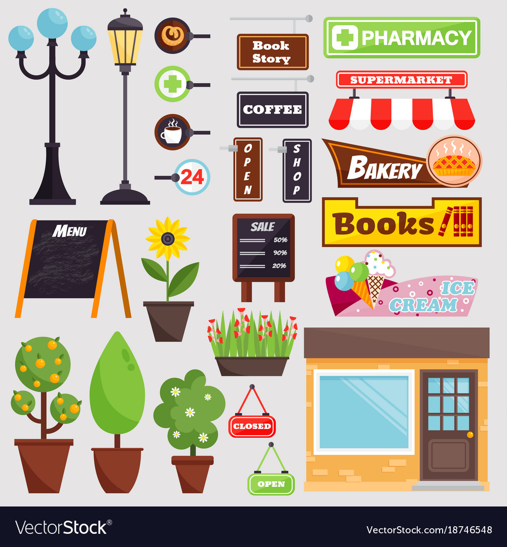 Shop facade elements set Royalty Free Vector Image