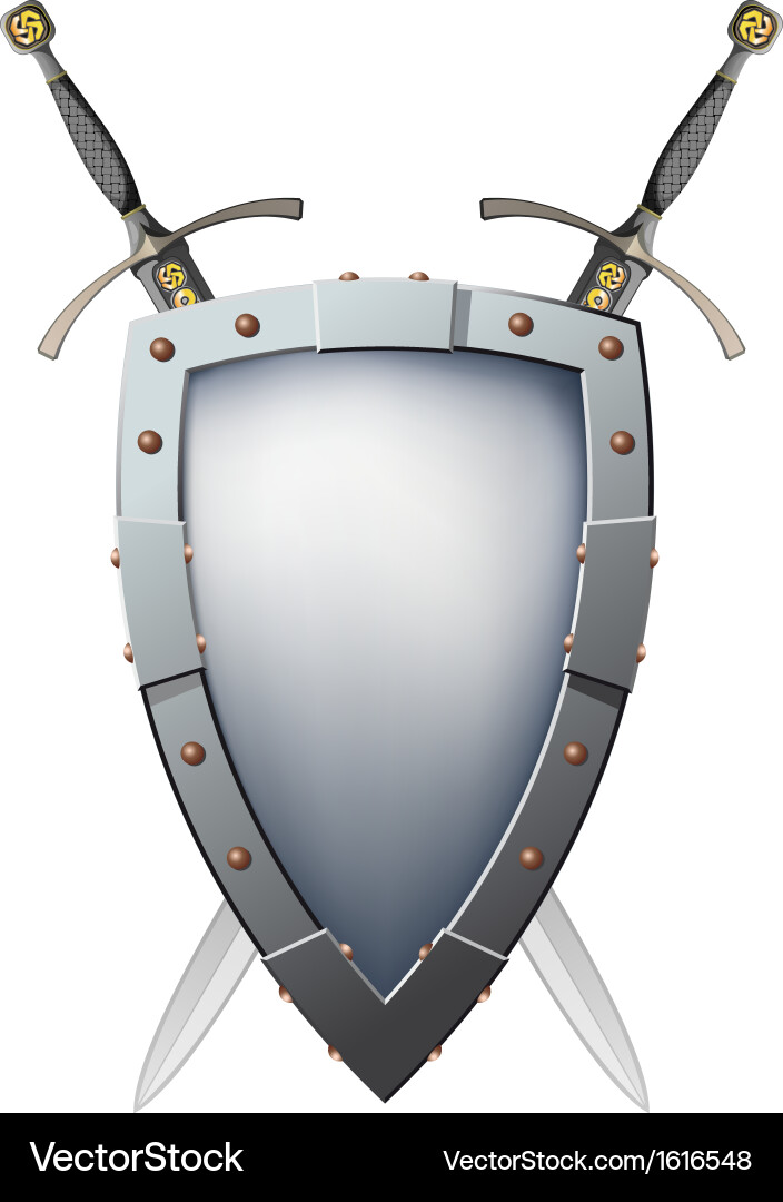 Two crossed swords that are behind the shield Vector Image