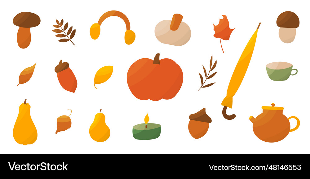 Autumn pumpkin mushroom leaves set elements Vector Image