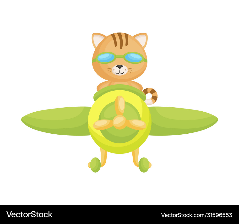Cute cat pilot flying an airplane Royalty Free Vector Image