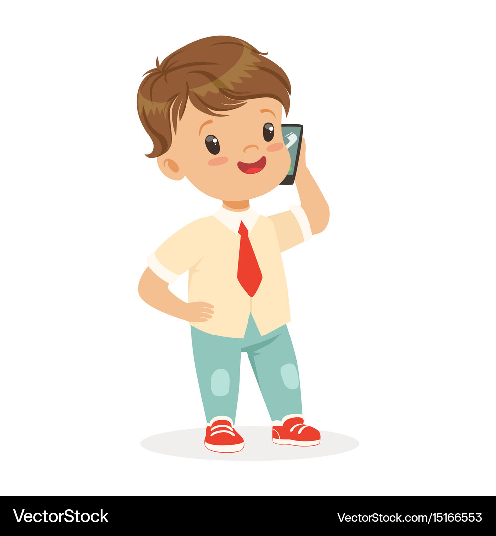 Smiling little boy standing and talking on Vector Image