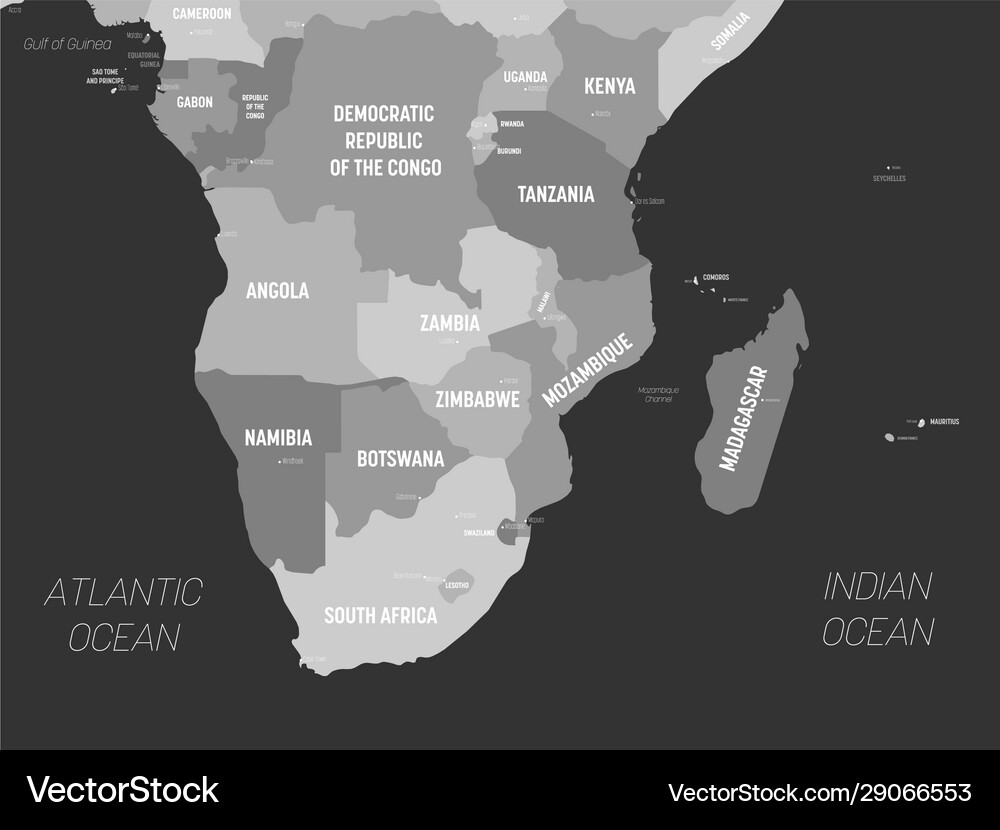 Southern africa map - grey colored on dark Vector Image