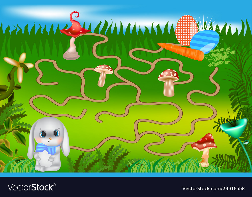 A board game with rabbit easter maze game Vector Image