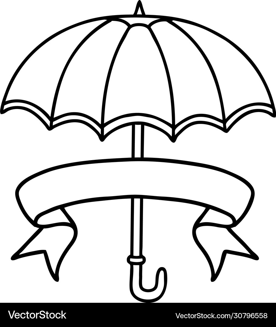 Black linework tattoo with banner an umbrella Vector Image