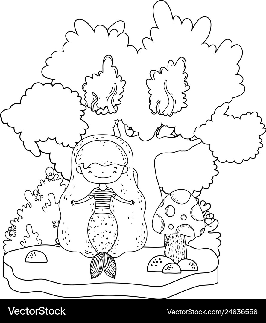 Cute mermaid in landscape Royalty Free Vector Image