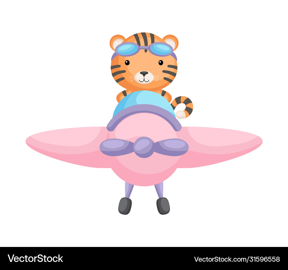 Cute tiger pilot flying an airplane Royalty Free Vector