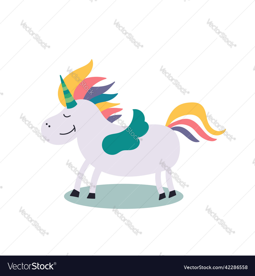 Fairy-tale character rainbow unicorn with wings Vector Image