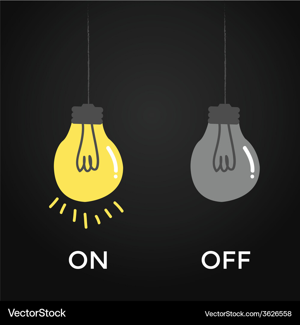 On and off bulb electric over black background Vector Image