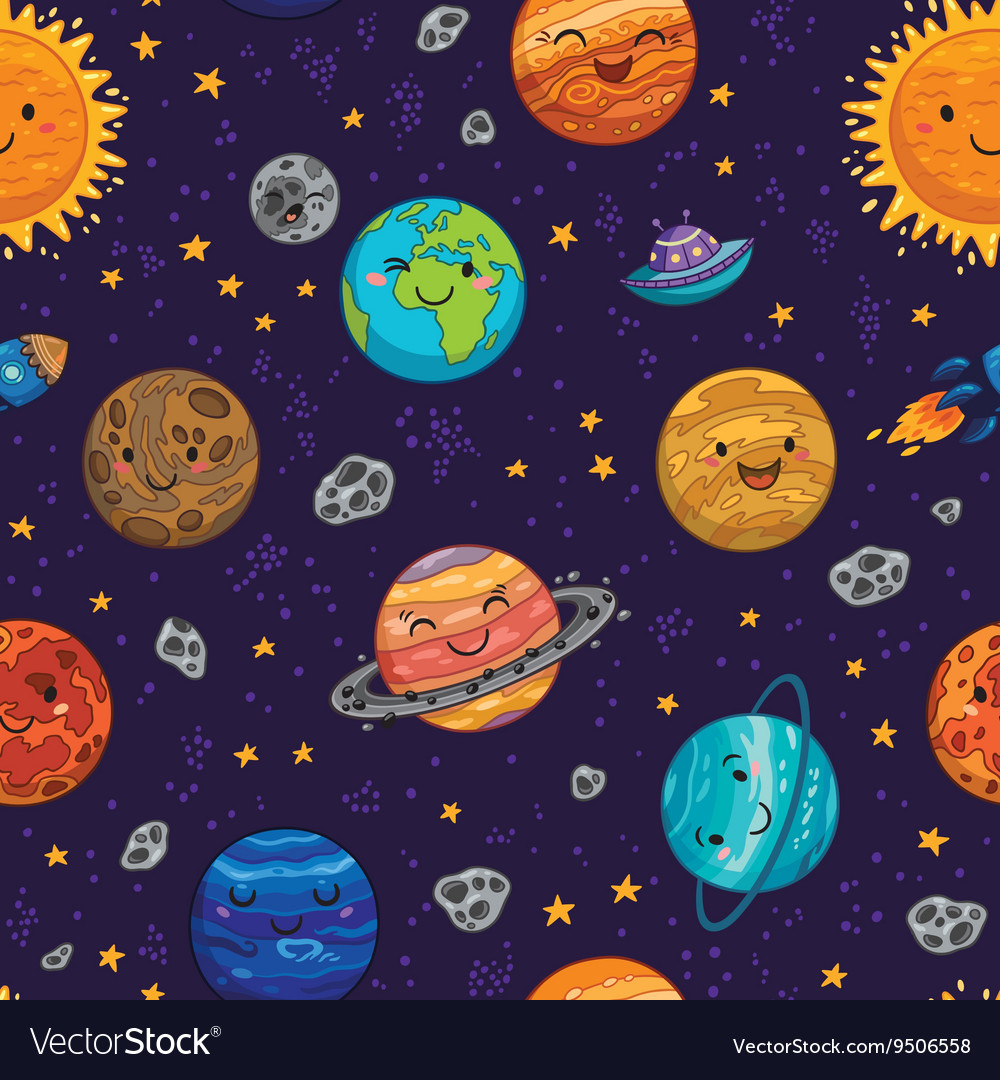Seamless space pattern background with planets Vector Image