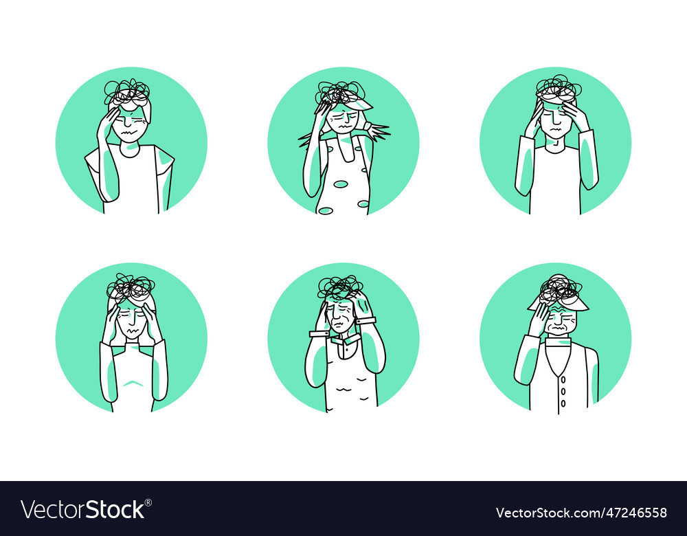 Stressed people circle icons set stress emotion Vector Image