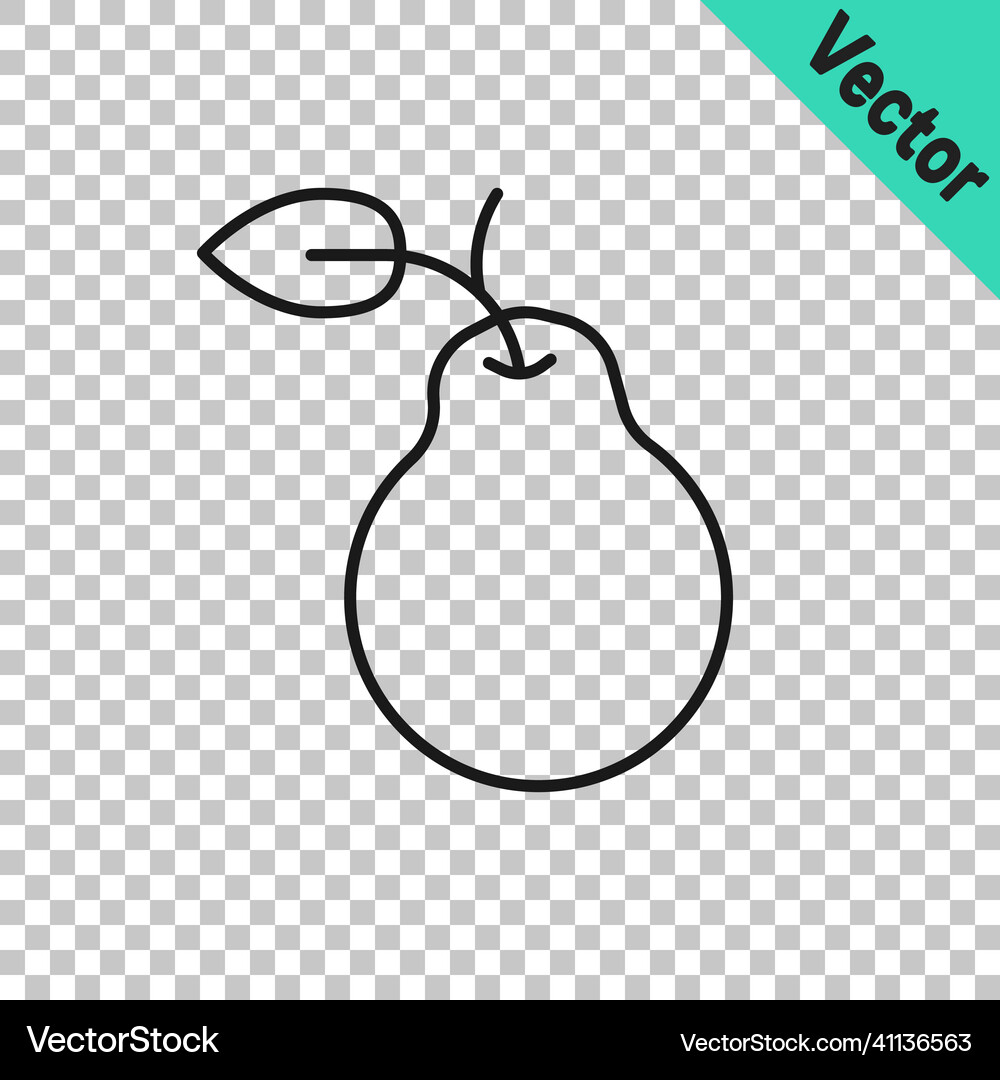 Black line pear icon isolated on transparent Vector Image