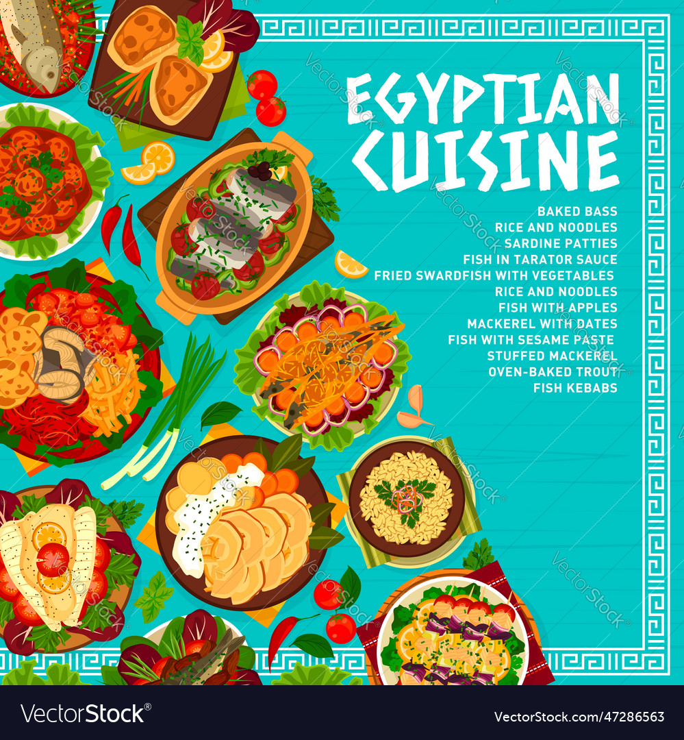Egyptian cuisine restaurant meals menu cover page Vector Image
