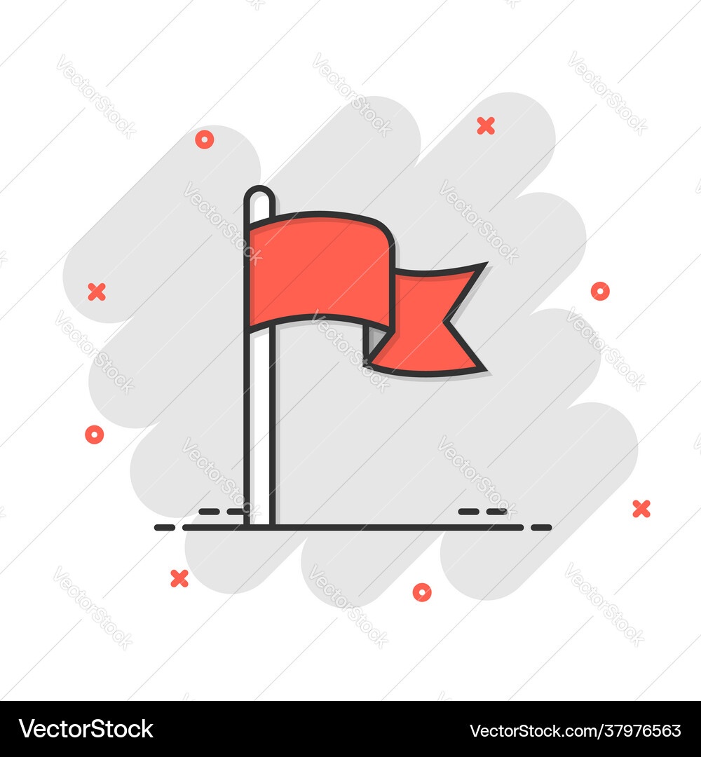 Flag icon in comic style pin cartoon on white Vector Image