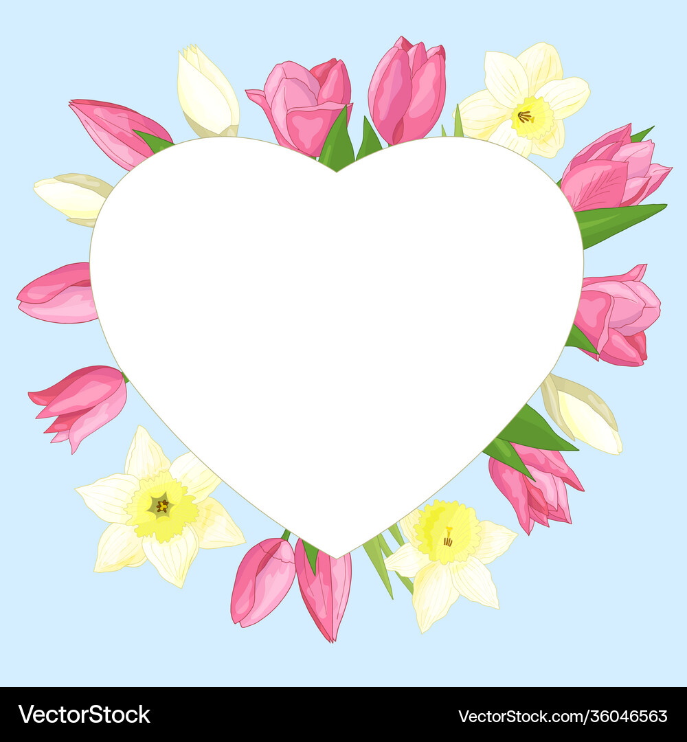 Frame heart with spring flowers tulips Royalty Free Vector
