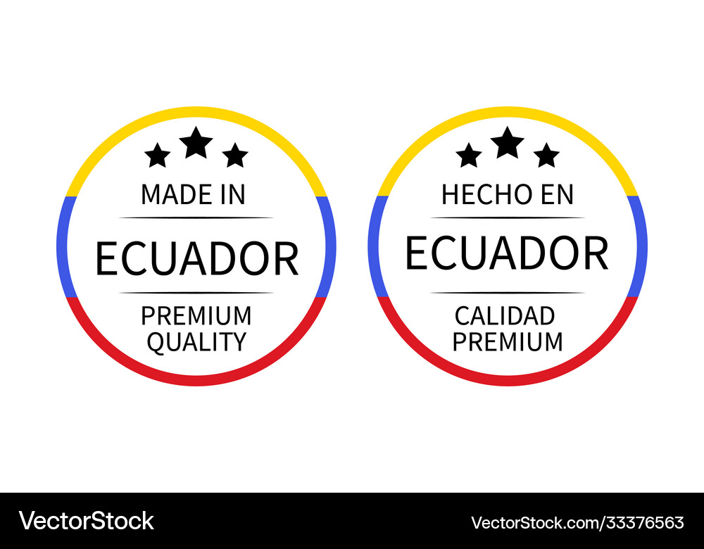 Made in ecuador round labels english Royalty Free Vector