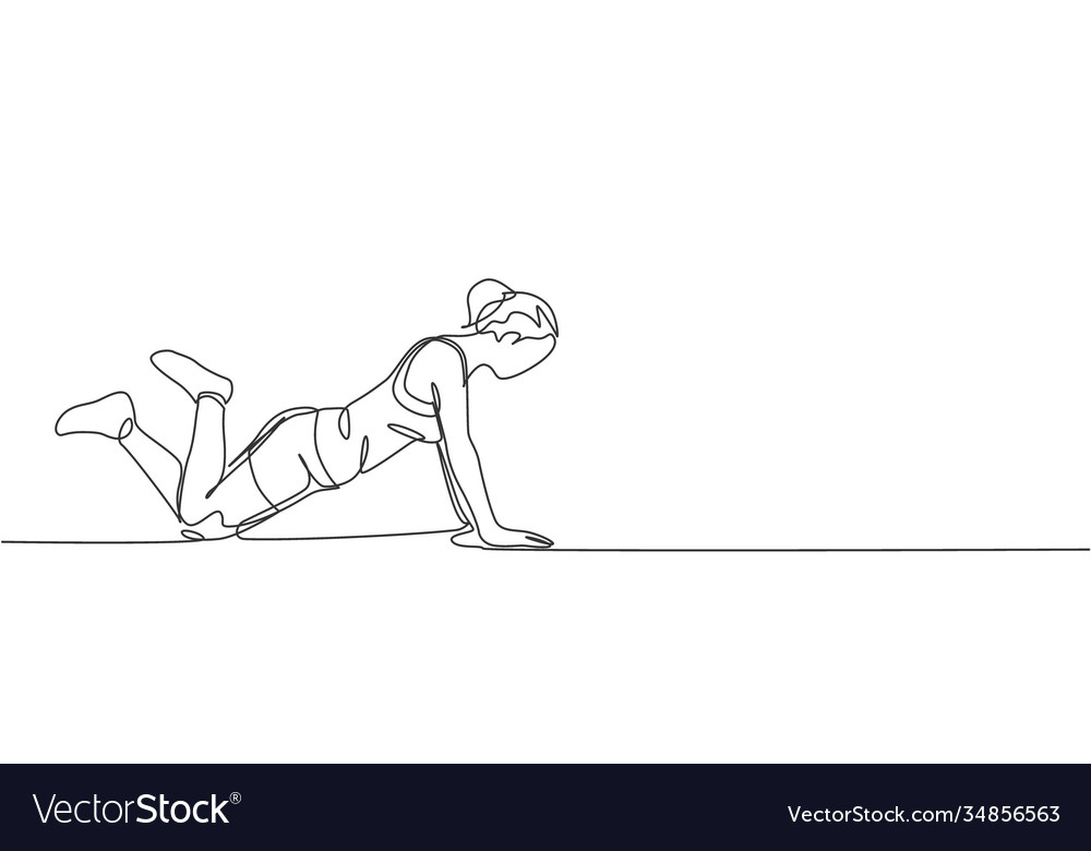 One single line drawing young energetic woman Vector Image