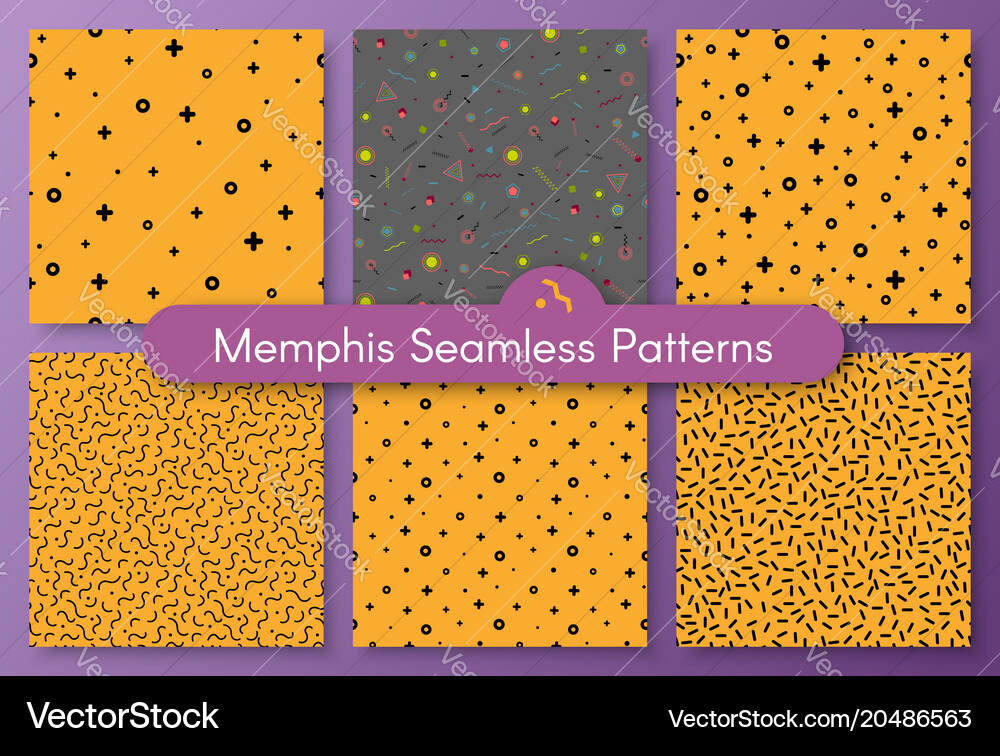 Set of six orange neo memphis seamless pattern Vector Image