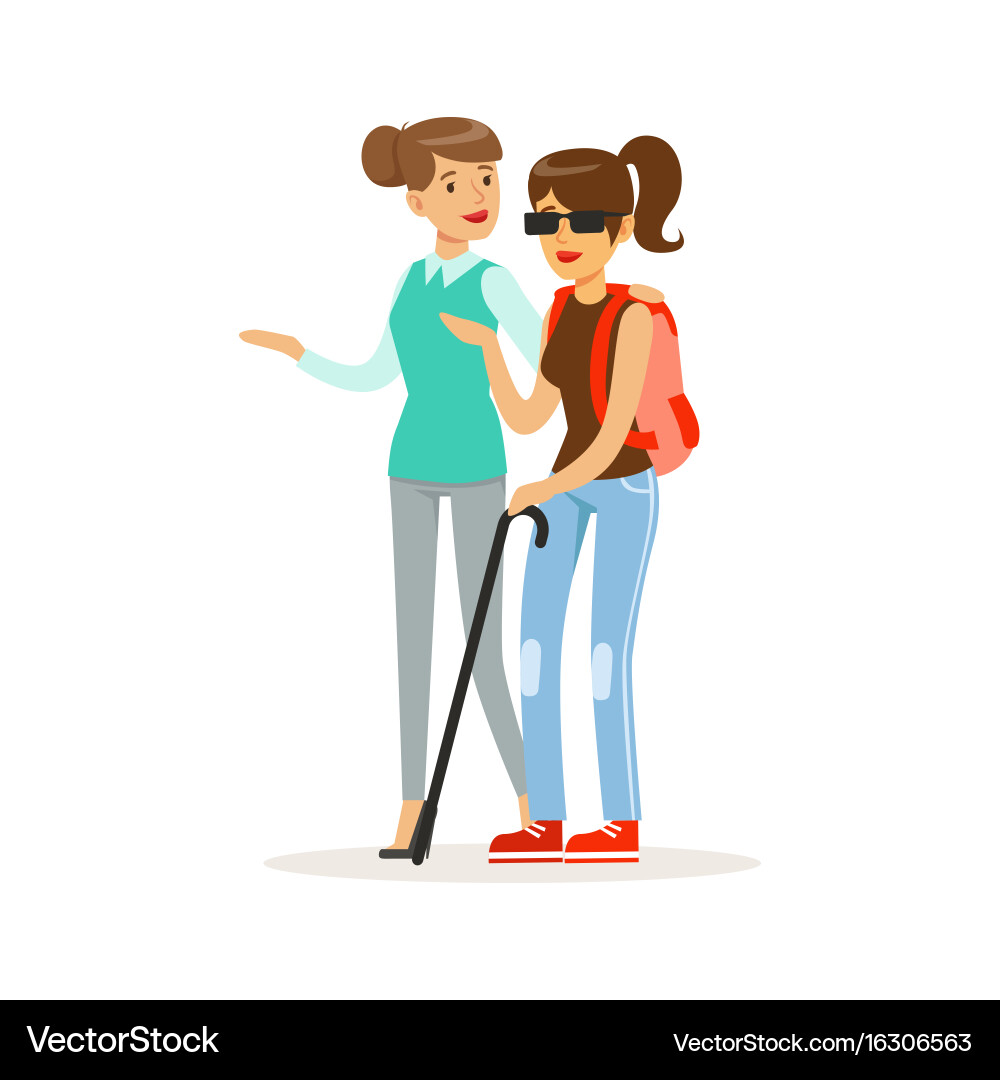 Smiling female volunteer helping and supporting Vector Image
