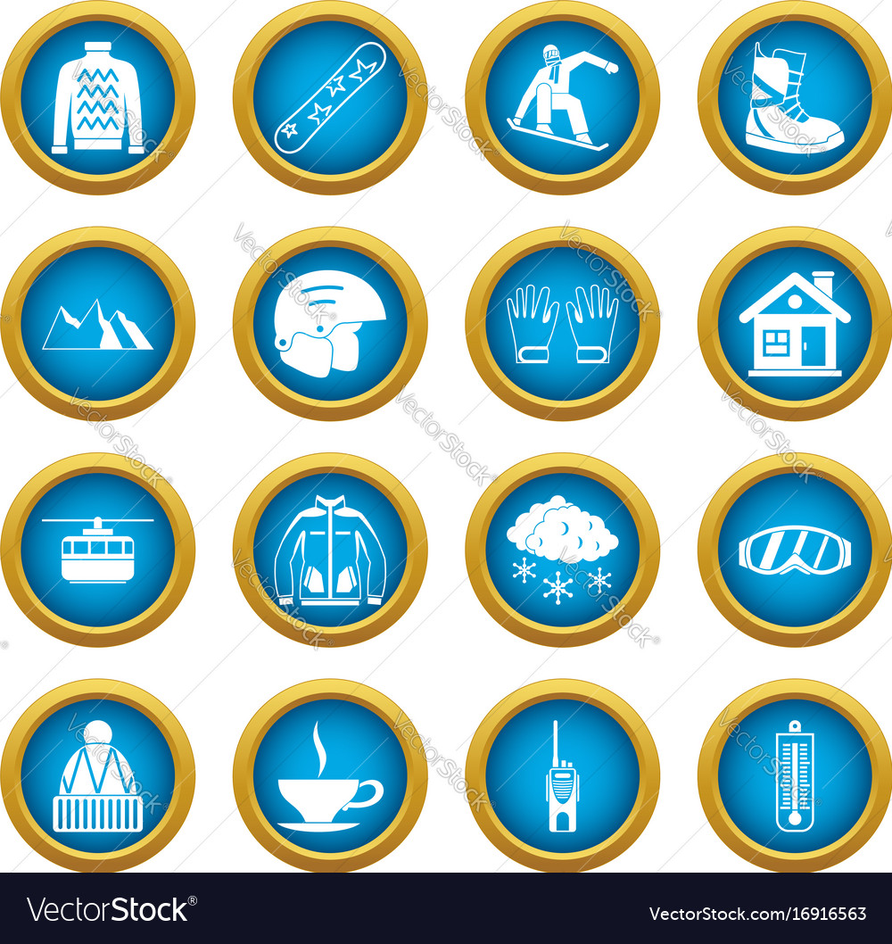 Snowboarding icons blue circle set Royalty Free Vector Image