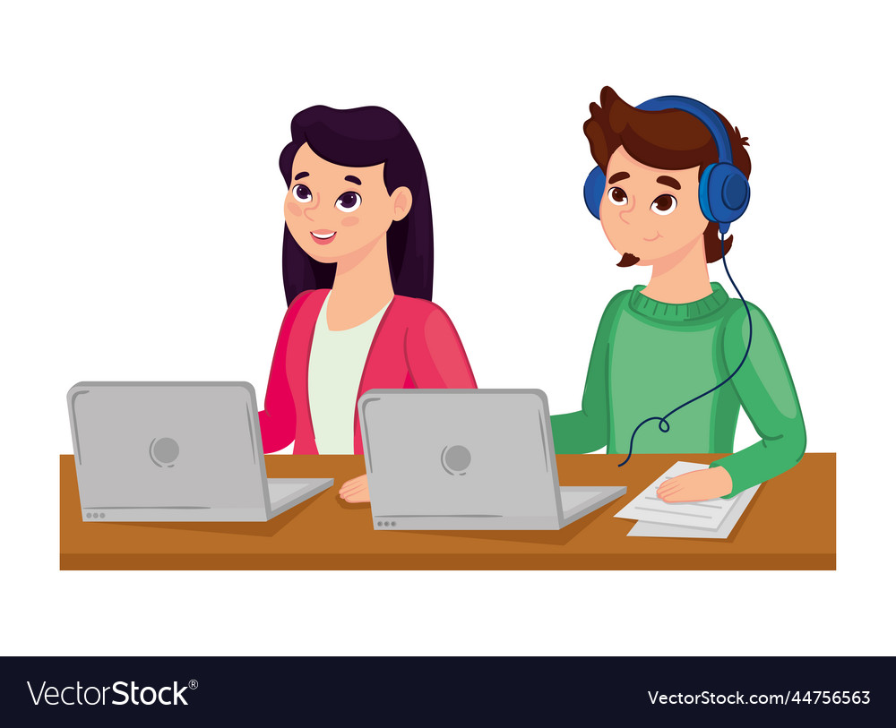 Students with elearning using laptop Royalty Free Vector