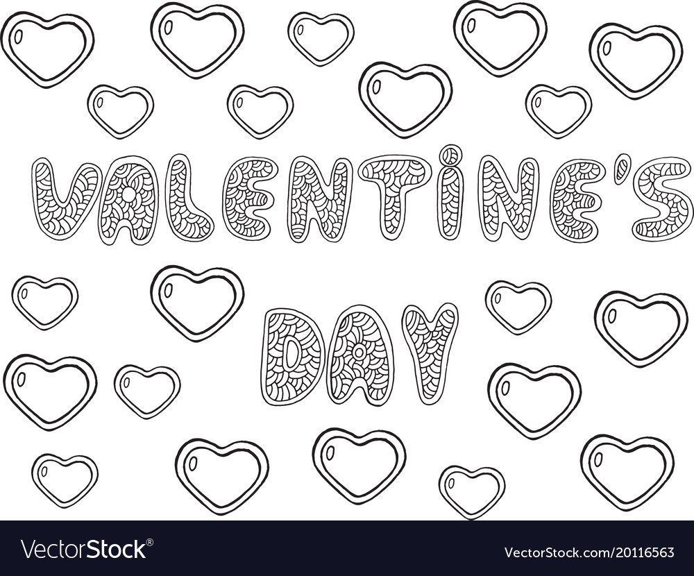 Valentine s day - word lettering coloring page Vector Image