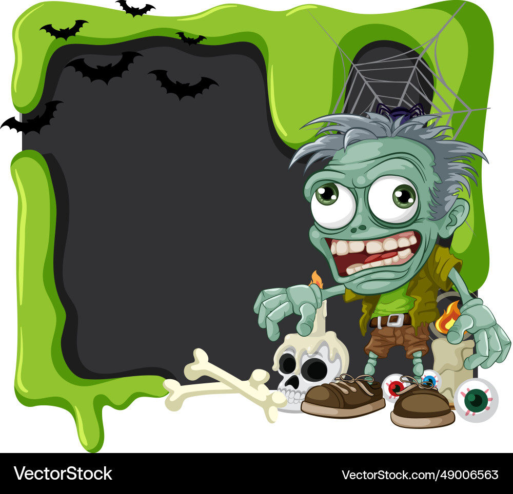 Zombie halloween blackboard with border banner Vector Image