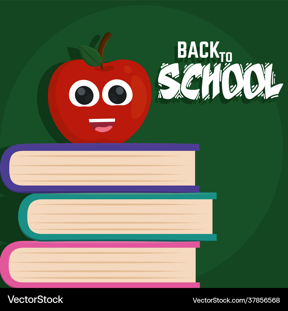 Apple cartoon on a stacked books Royalty Free Vector Image