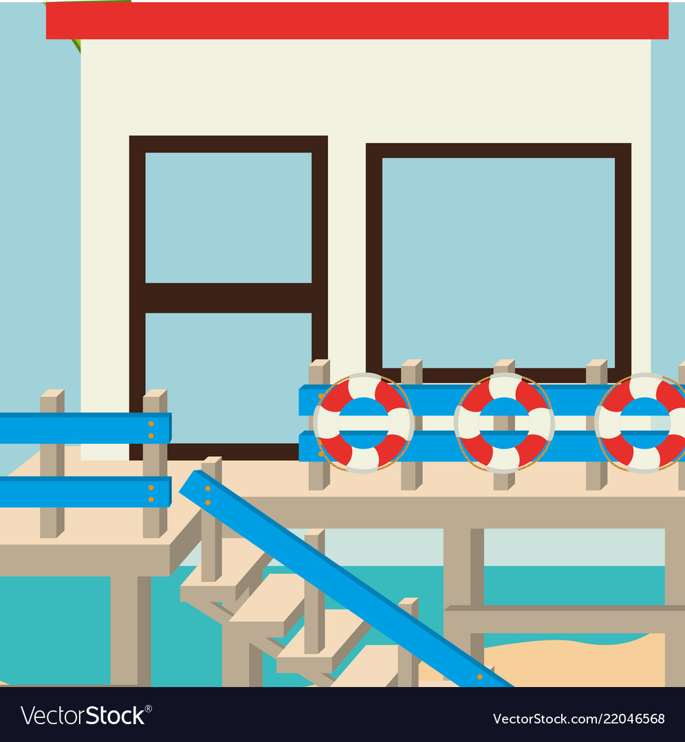 Beach landscape with lifeguard building Royalty Free Vector