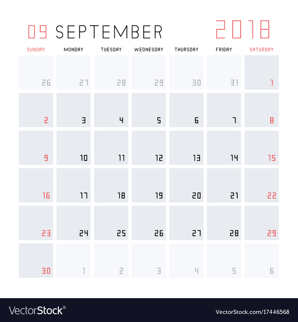 Calendar september 2018 Royalty Free Vector Image