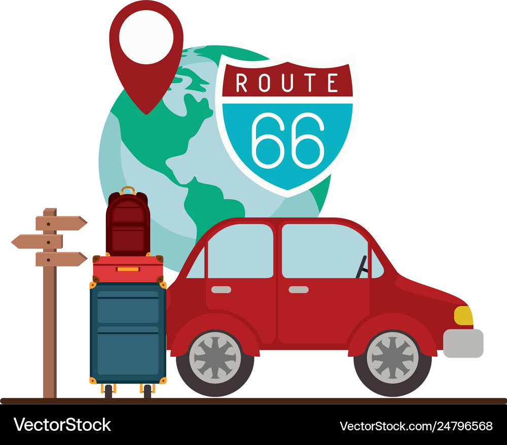 Car with travel set icons Royalty Free Vector Image